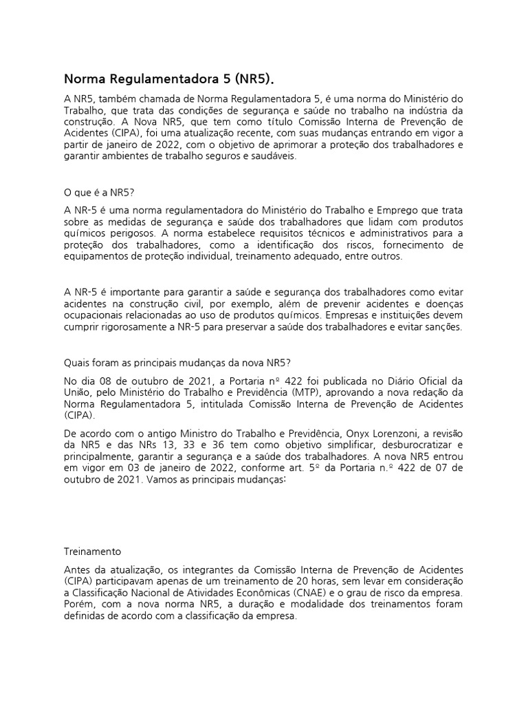 Norma Regulamentadora 5 (NR5) | PDF