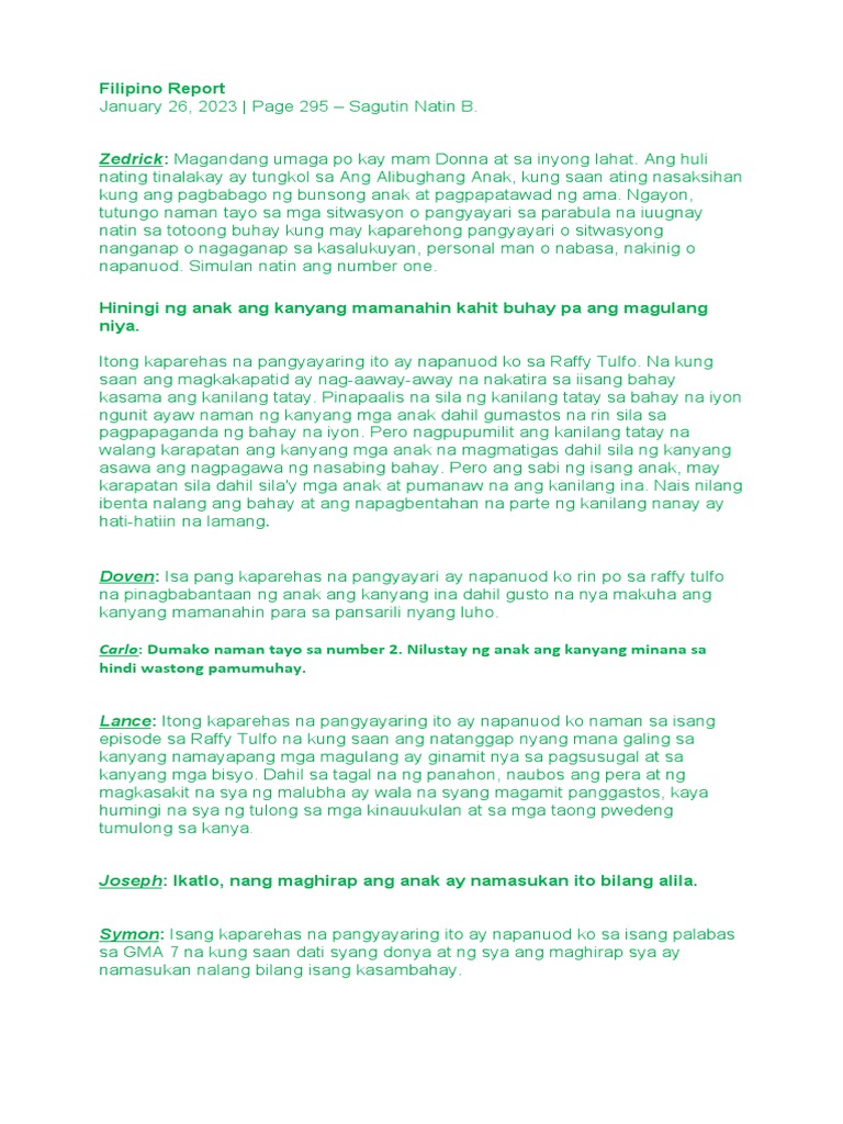 Filipino Report 3 | PDF