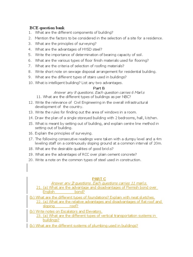 BCE Question Bank | PDF