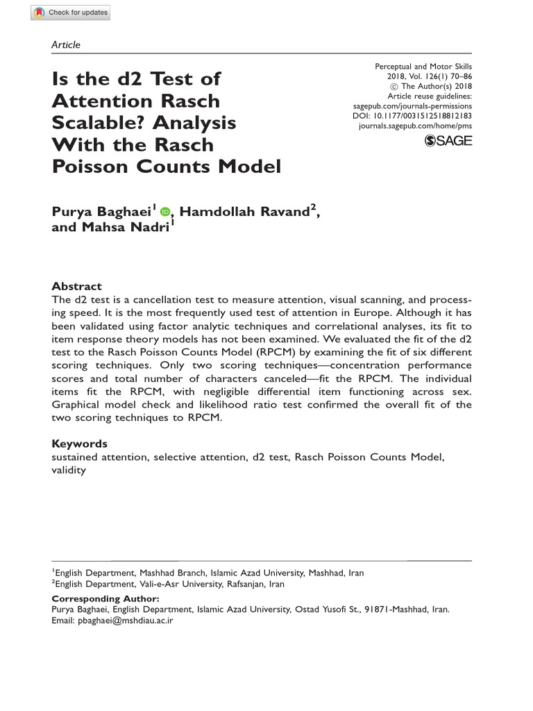 Is The d2 Test of Attention Rasch Scalable | PDF | Errors And Residuals ...
