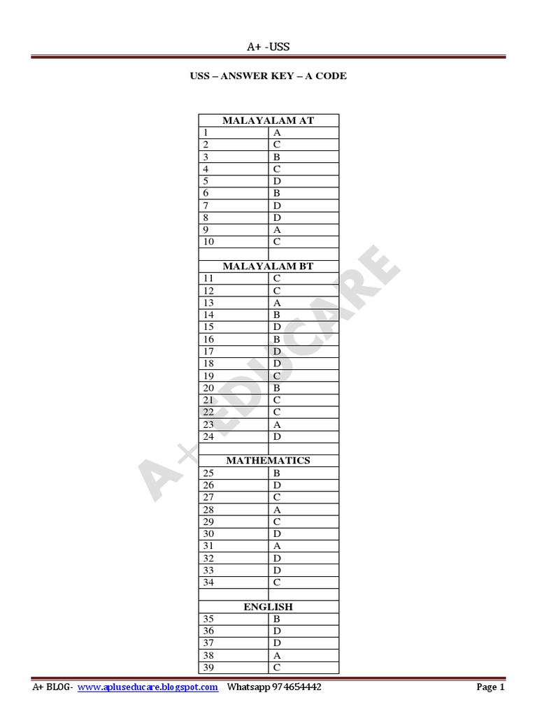 A+ Blog-Uss Examination-Answer Keys-A Version-A | PDF | Science