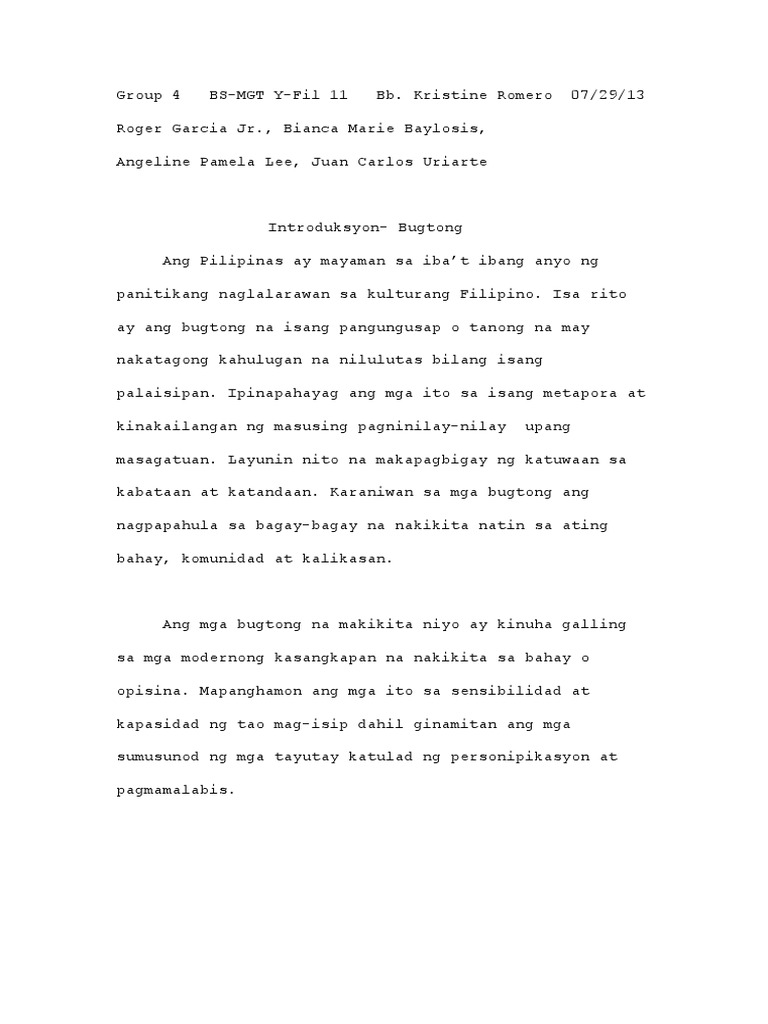 Bugtong Group 2 | PDF