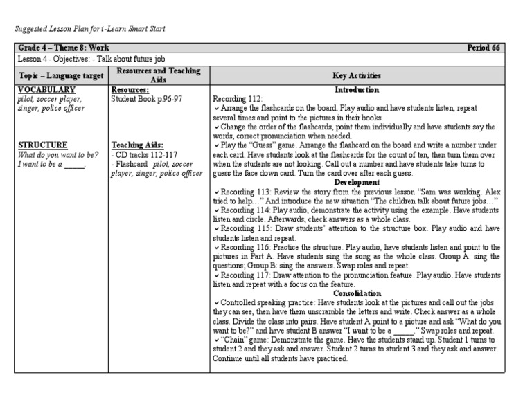Suggested Lesson Plan For I-Learn Smart Start | PDF | Flashcard ...