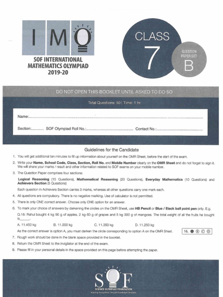 IMO - Class 7 - 2019-20 | PDF