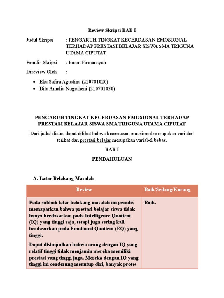 Review Skripsi: Pengaruh EQ pada Prestasi | PDF | Karier & Perkembangan ...