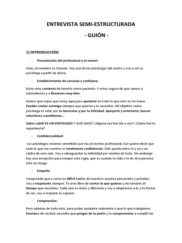 Entrevista Semi-Estructurada Guión | PDF | Las emociones | Conceptos psicologicos