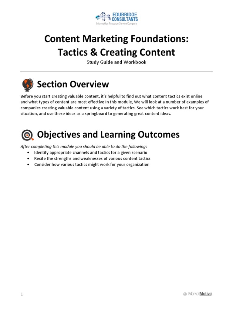 4 Content Marketing Tactics_ Study Guide _ Workbook | PDF | Marketing ...