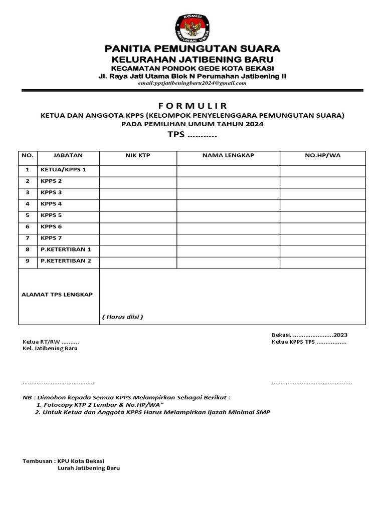 Formulir KPPS Pemilu 2024 Jatibening | PDF