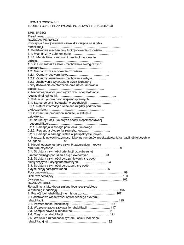 Ossowski Roman - Teoretyczne I Praktyczne Podstawy Rehabilitacji | PDF
