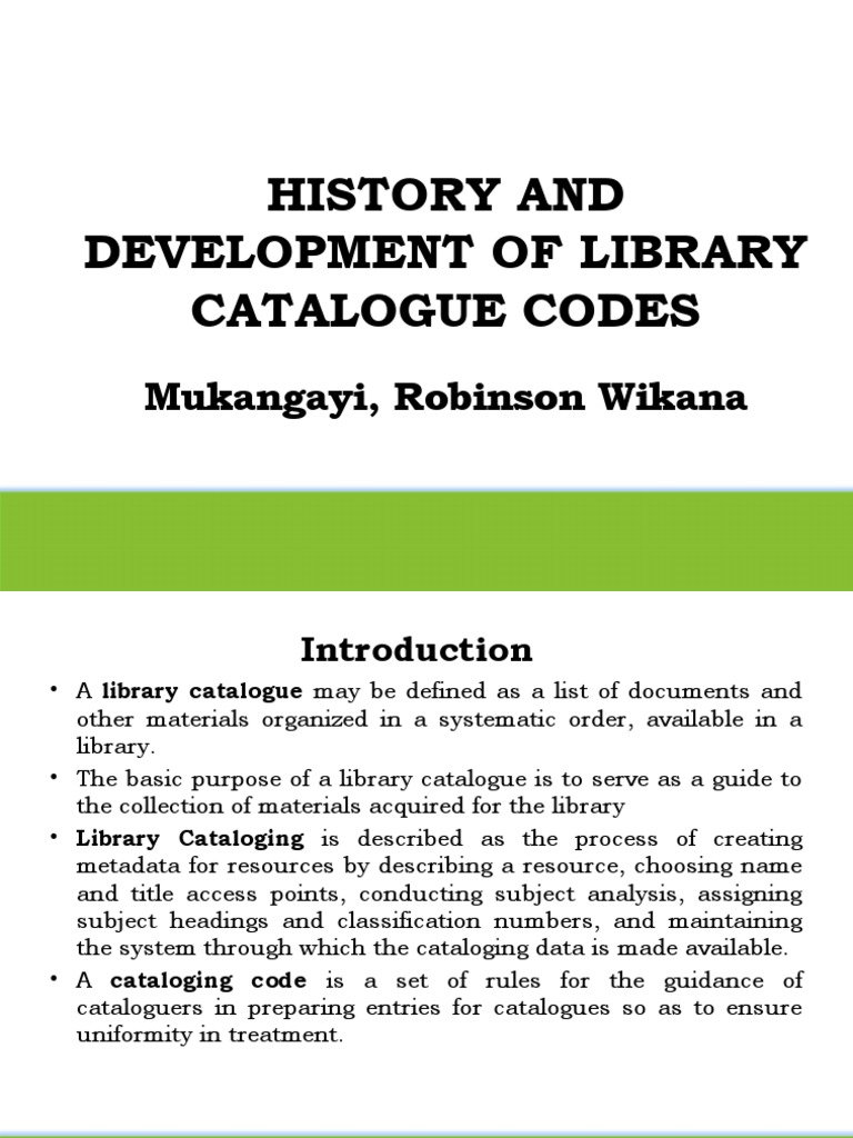 History of Catalogue Codes | PDF | Library Science | Information Science