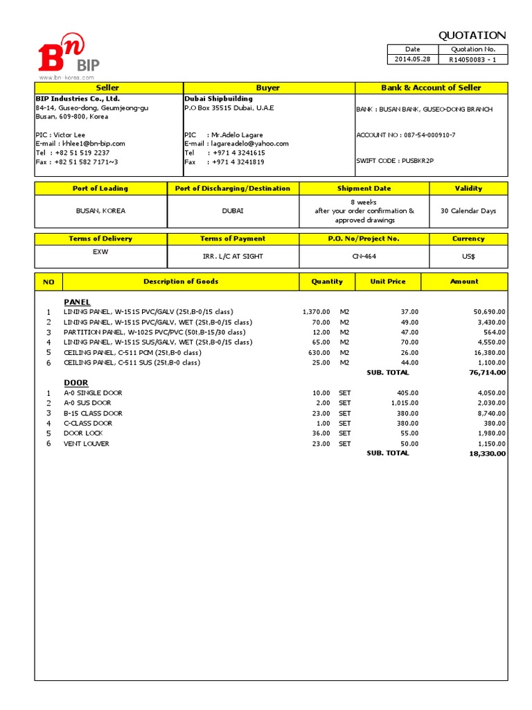 CN-464 Quotation (Rev) | PDF | Banking | Service Industries