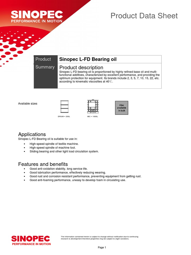 SINOPEC Spindle Oil 10 | PDF | Physical Sciences | Materials
