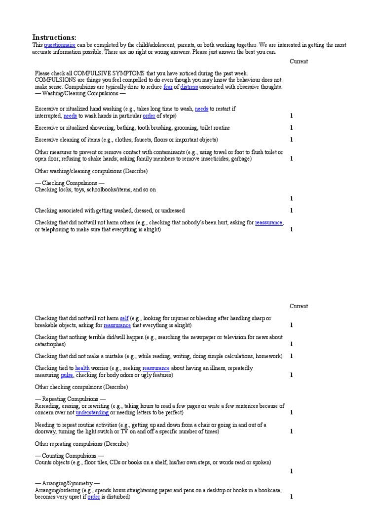 YBOCS Children Assessment | PDF | Obsessive–Compulsive Disorder