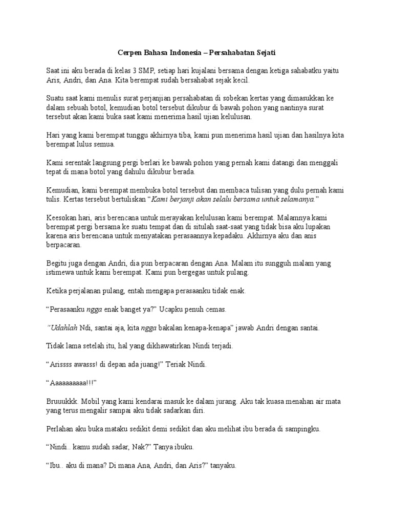 Cerpen Bahasa Indonesia SAHABAT SEJATI | PDF