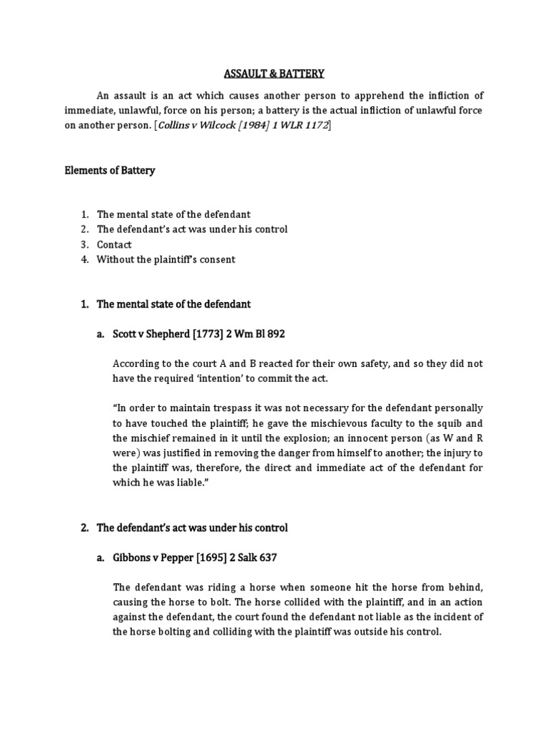 Assault And Battery Note Descargar Gratis Pdf Common Law Justice