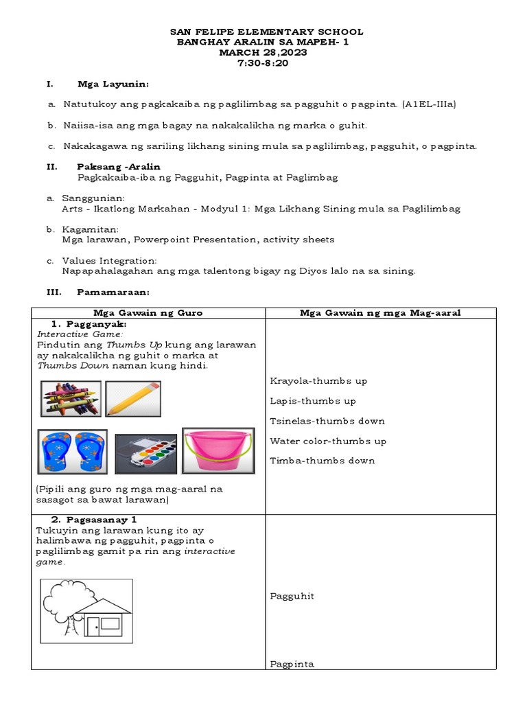 Mapeh 1 (Paglilimbag, Pagpinta, Pagguhit) | PDF