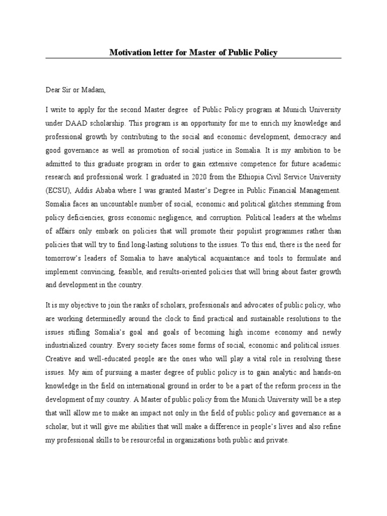 Motivation Letter for MPP Application | PDF | Governance | Economies