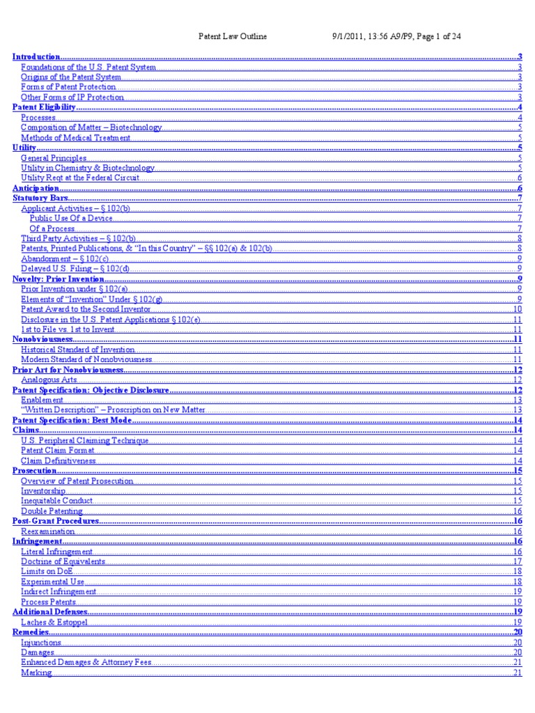Patent Outline | PDF | Patent | Glossary Of Patent Law Terms