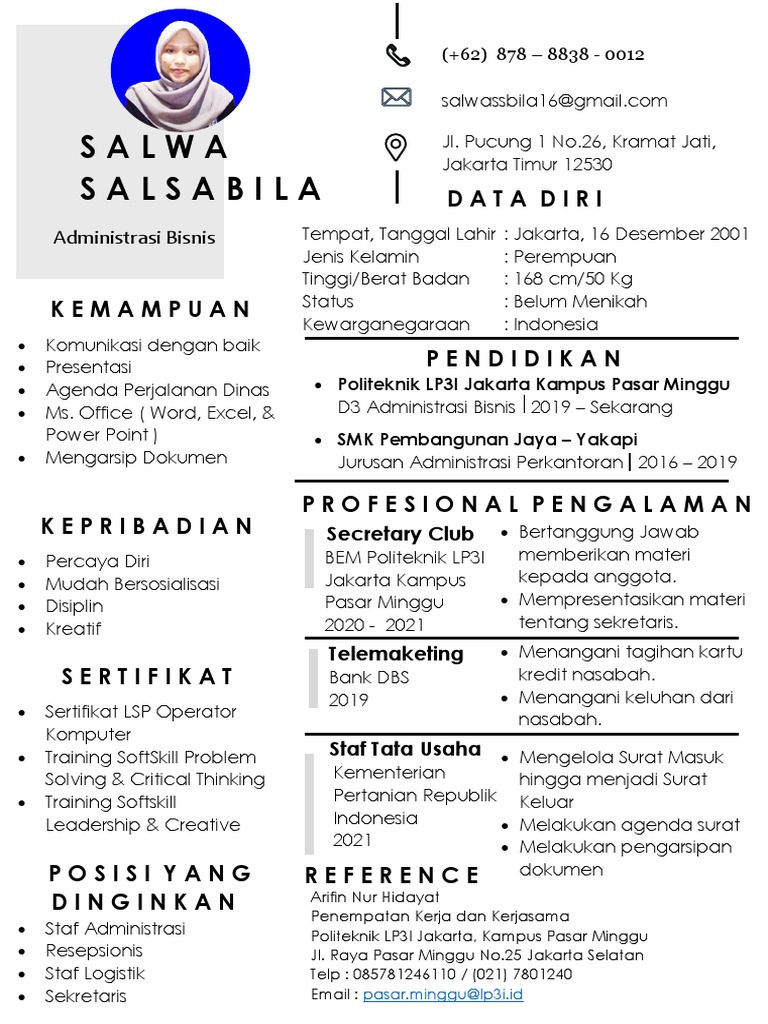 CV - BAHASA INDONESIA - SALWA SALSABILA - AP24 - Salwa Salsabila | PDF