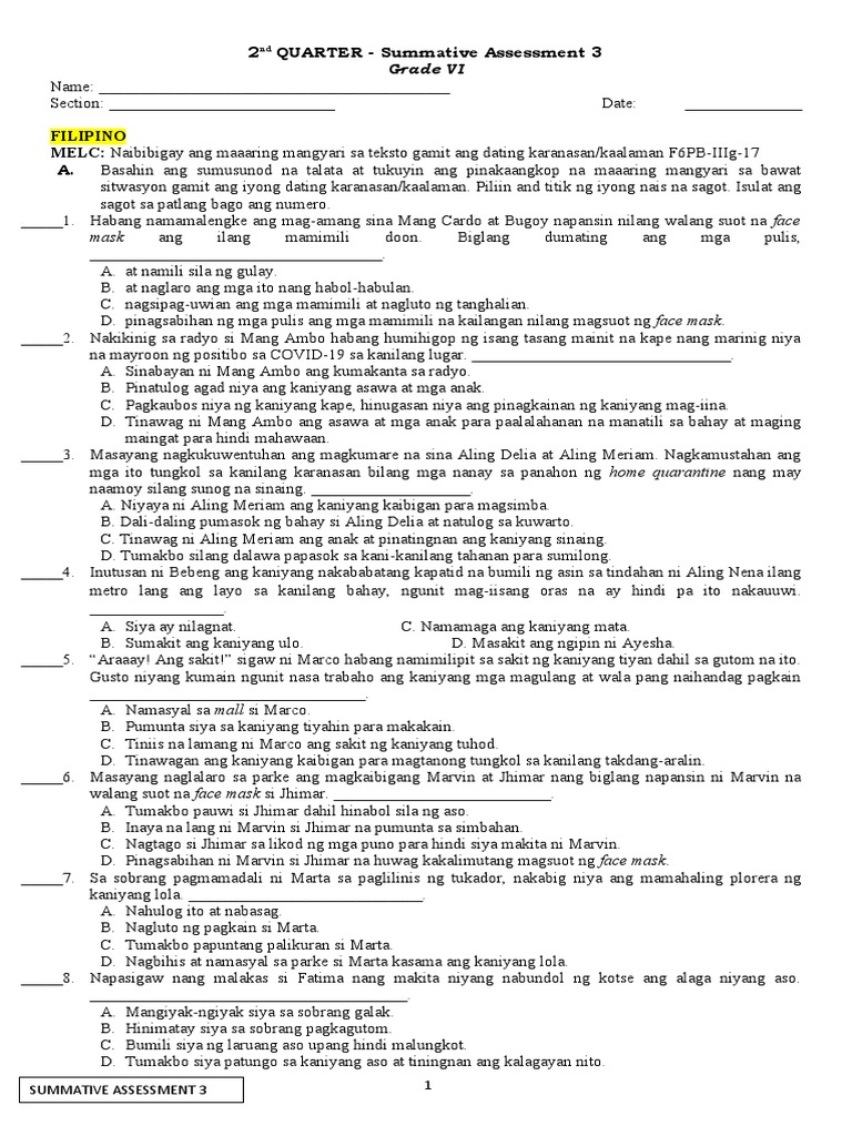 Grade 6-Q2 - WK 5-6 - Summative Assessment | PDF