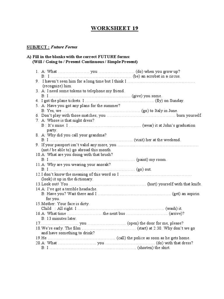 Worksheet Future Forms | PDF