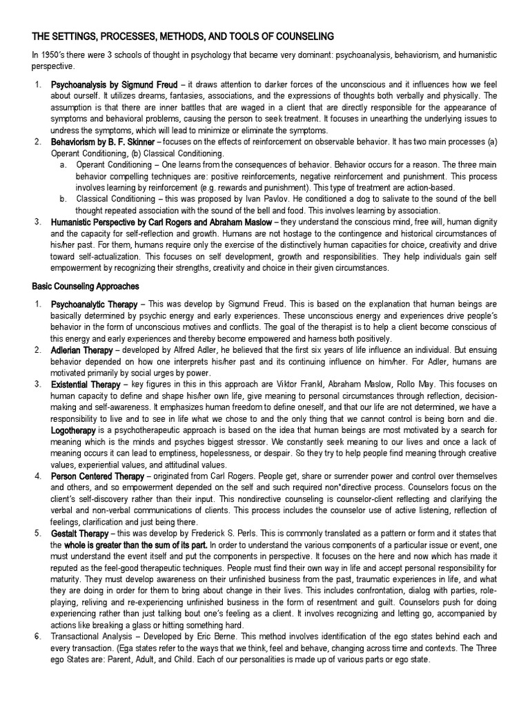 The Settings, Processes, Methods, and Tools of Counseling | PDF ...