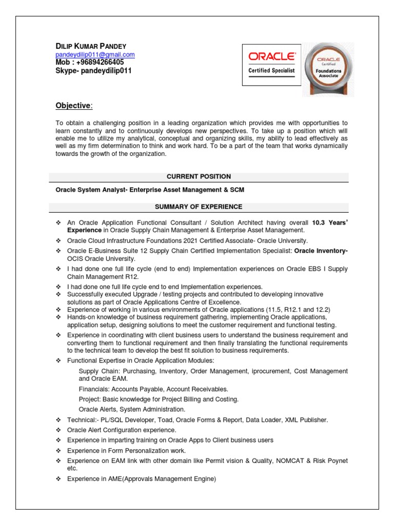 Oracle EAM and SCM Consultant Resume | PDF | Supply Chain Management | Oracle Corporation