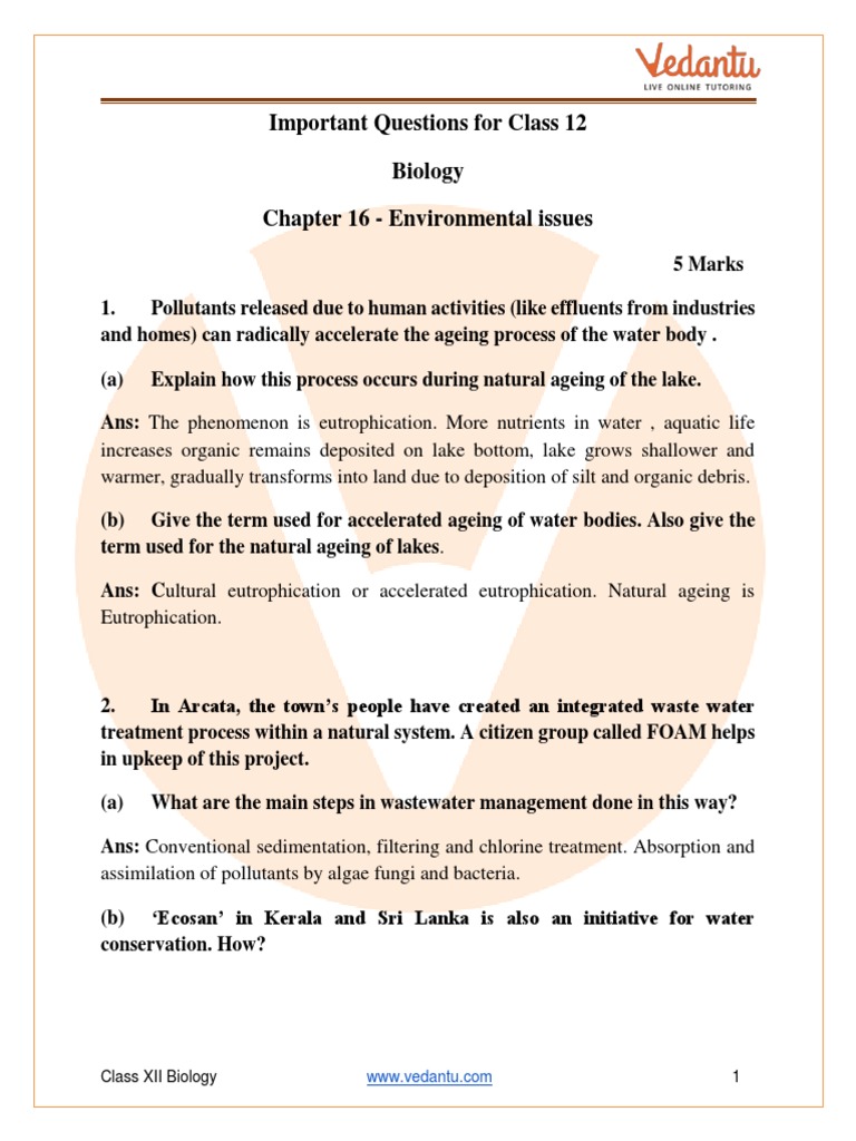 Important Questions For Class 12 Biology Chapter 16 - Environmental Issues | PDF | Ozone ...