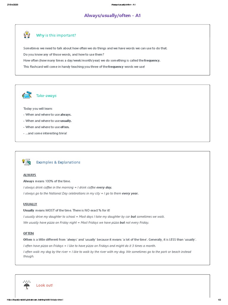Learn when to use always, usually and often | PDF | Eating Behaviors Of ...