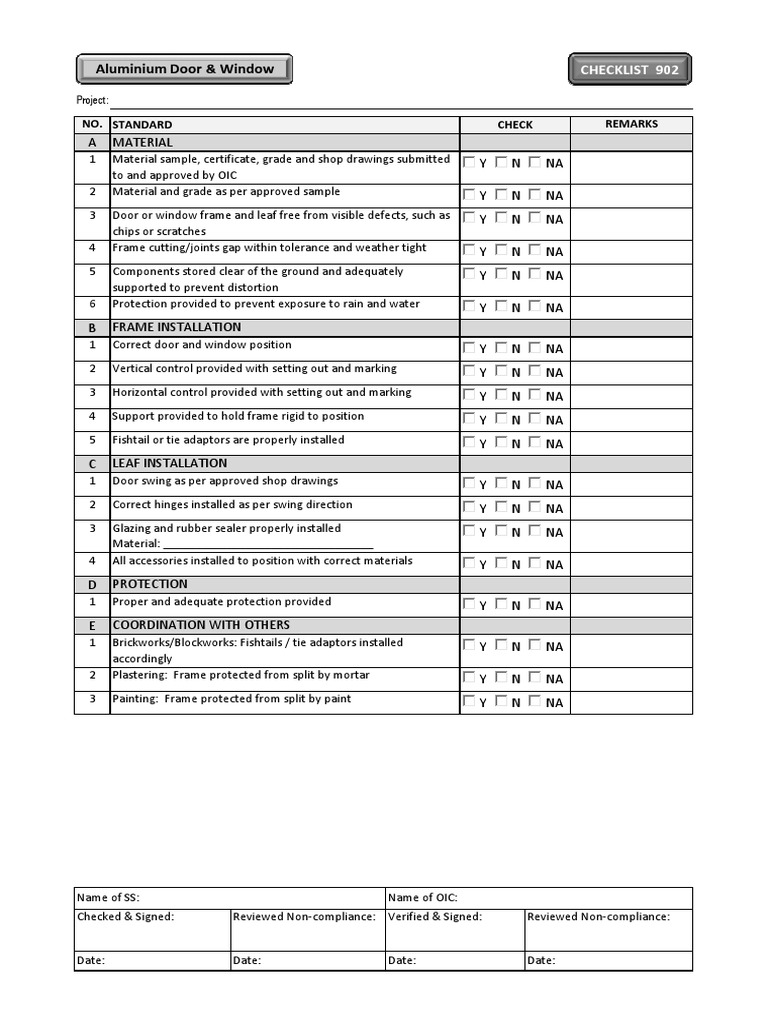 Checklist902 - Aluminium Door and Window | PDF