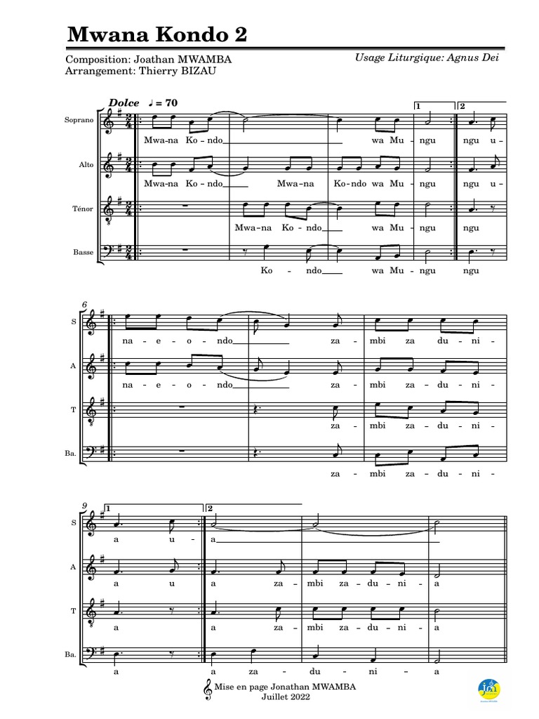 Mwana - Kondo - 2 Compo Jonathan MWAMBA Arrang Thierry BIZAU | PDF