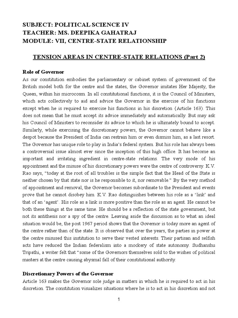 Subject: Political Science Iv Teacher: Ms. Deepika Gahatraj Module: Vii ...