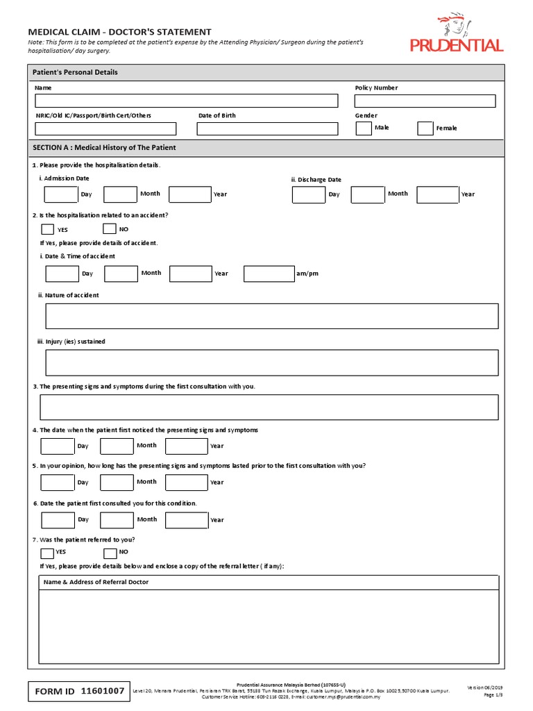 Medical Claim - Doctor'S Statement: Patient's Personal Details | PDF ...