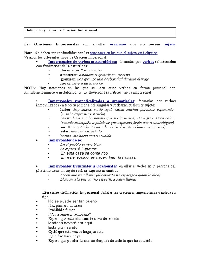 Tipos de Impersonales | PDF | Verbo | Asunto (gramática)