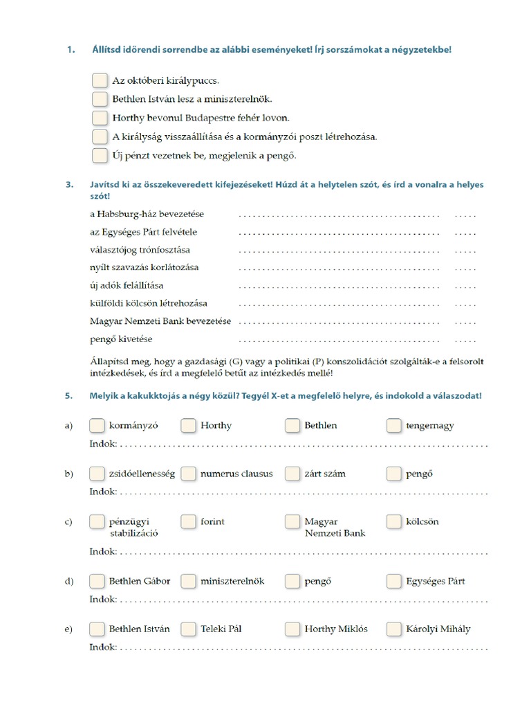 Horthy Korszak Feladatok | PDF