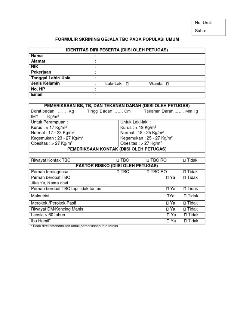 Form Skrining Gejala TBC | PDF