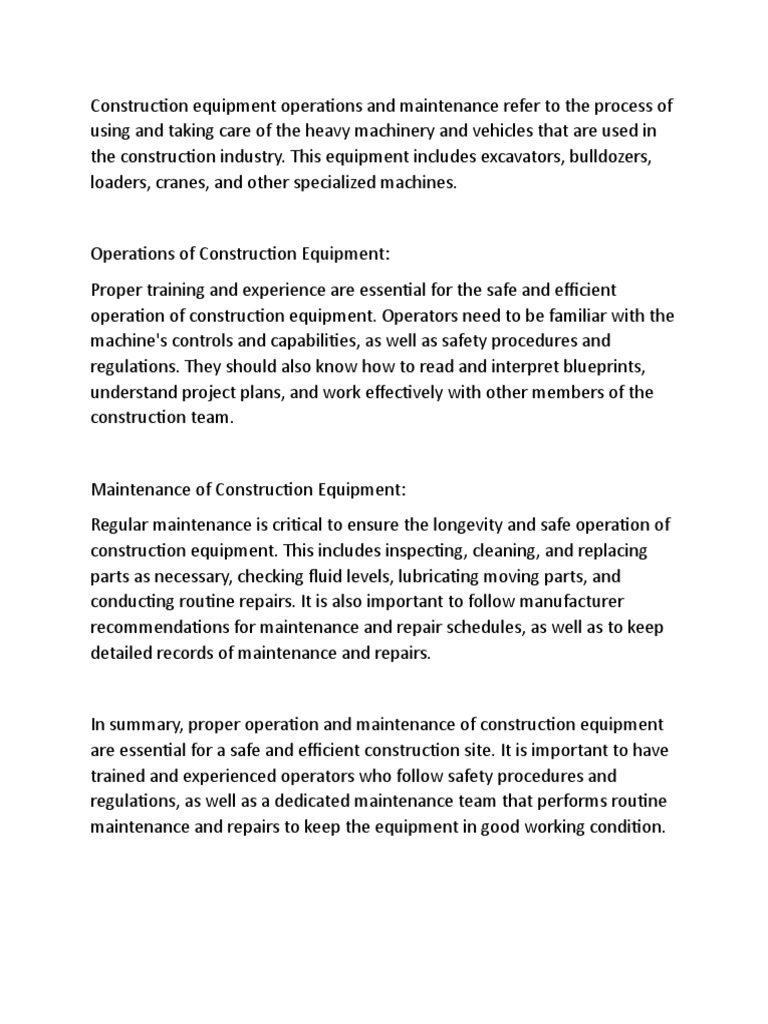 Construction Equipment Operations & Maintenance | PDF