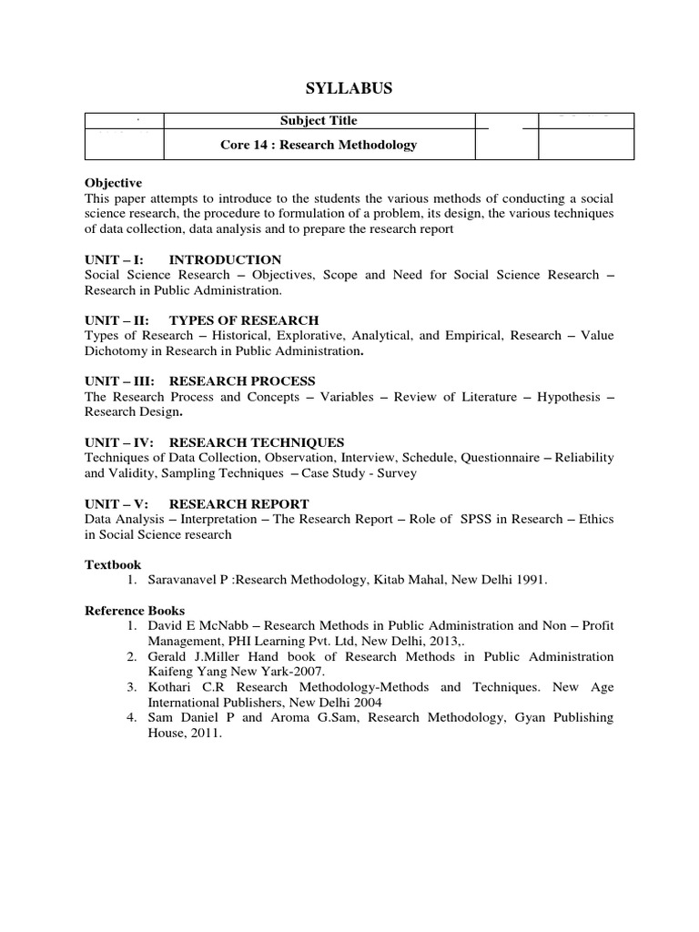 Syllabus | PDF | Empirical Research | Methodology