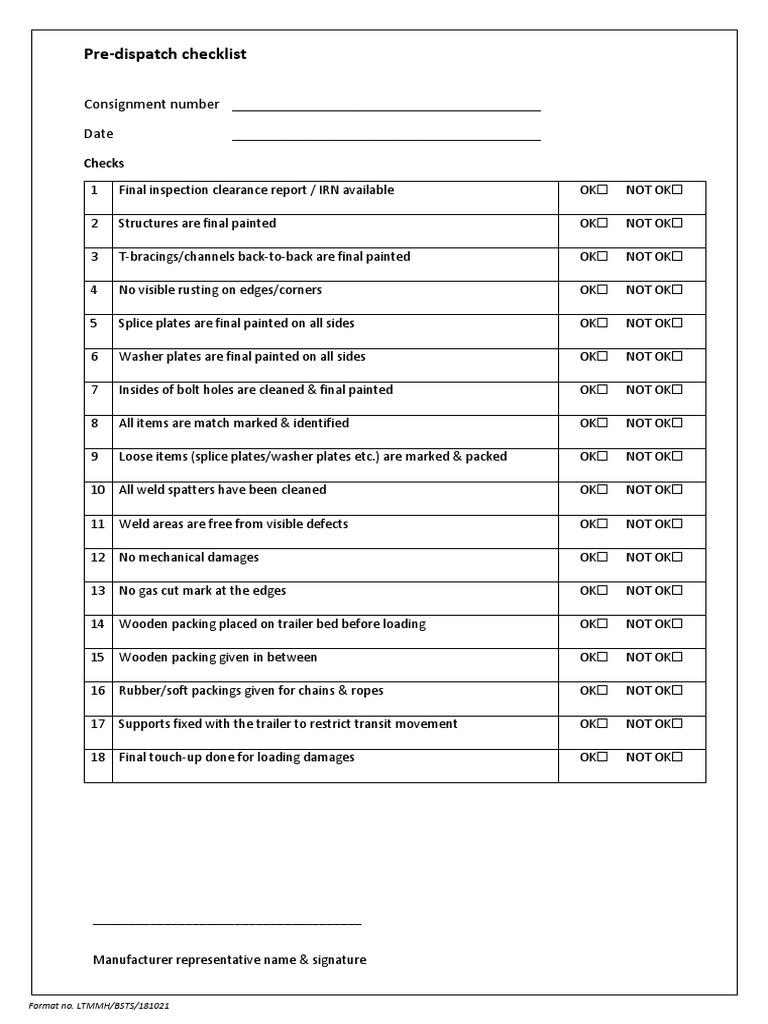 Predispatch Checklist | PDF