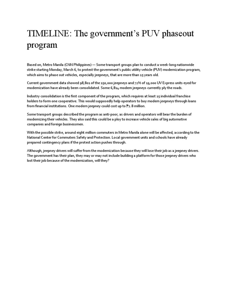 TIMELINE: The Government's PUV Phaseout Program | PDF