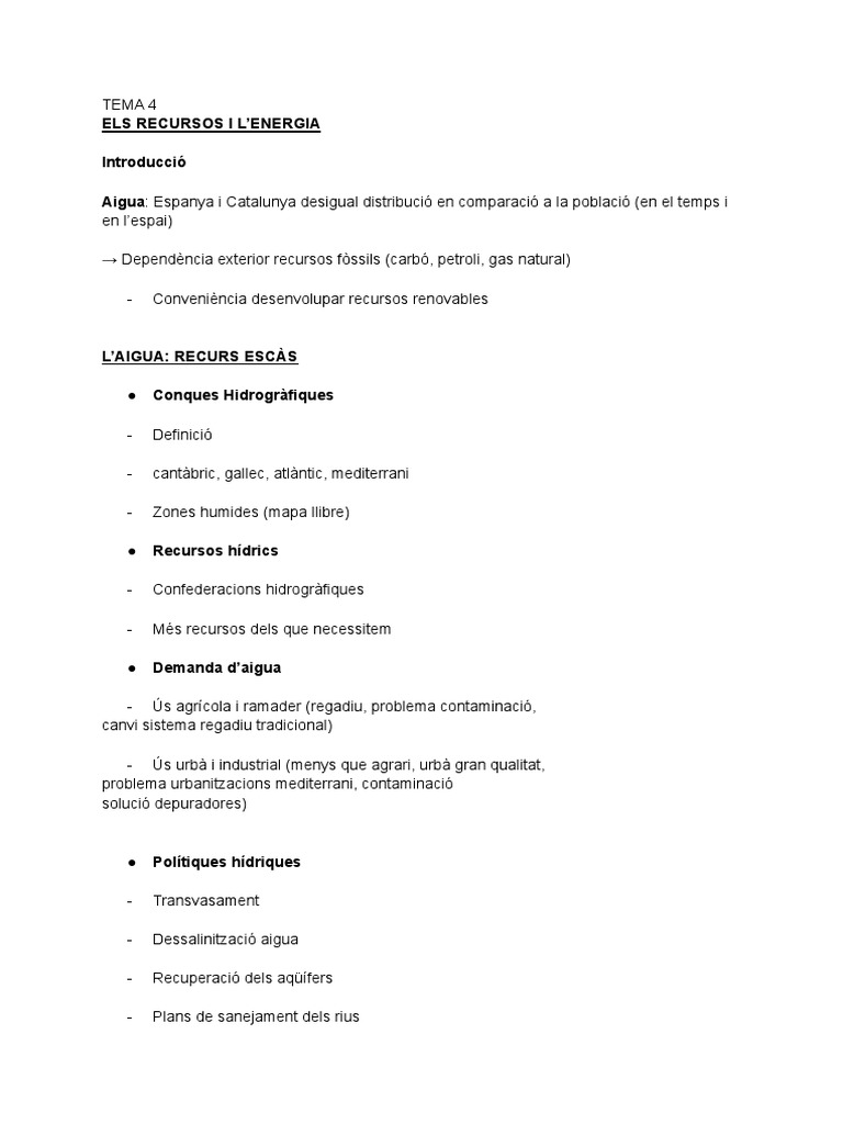 Geografia: T4 - Els Recursos I L'energia, T5 - Paisatges Naturals I Culturals | PDF