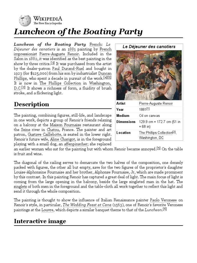Luncheon of the Boating Party - Wikipedia | PDF