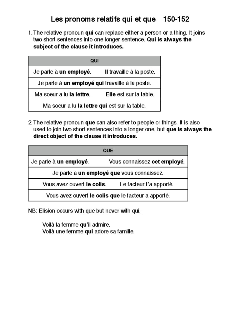 Pronoms relatifs : Qui et Que | PDF
