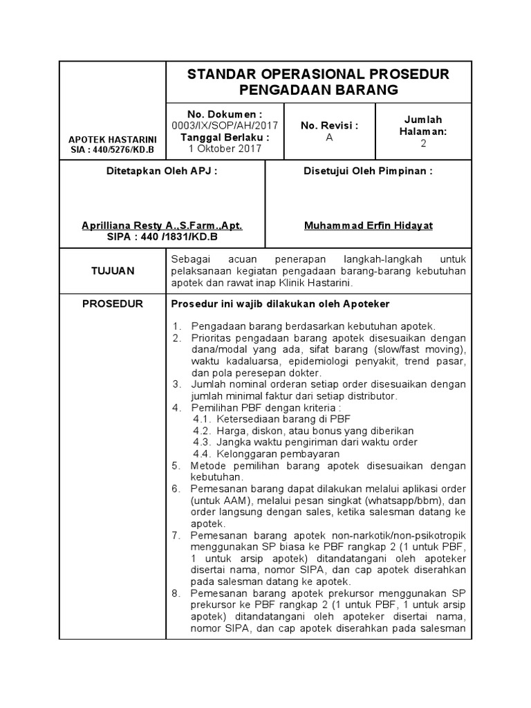 SOP Pengadaan Barang | PDF