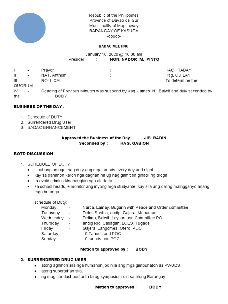 Badac Minutes | PDF | Philippines