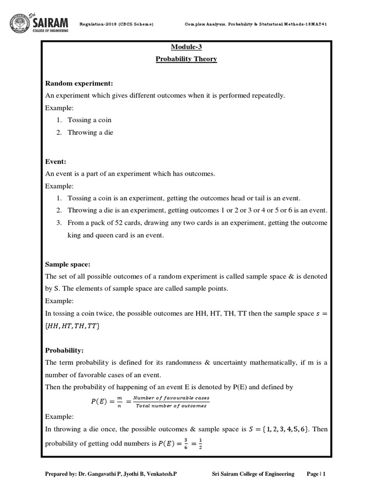 Module 3 Probability | PDF | Probability Distribution | Random Variable