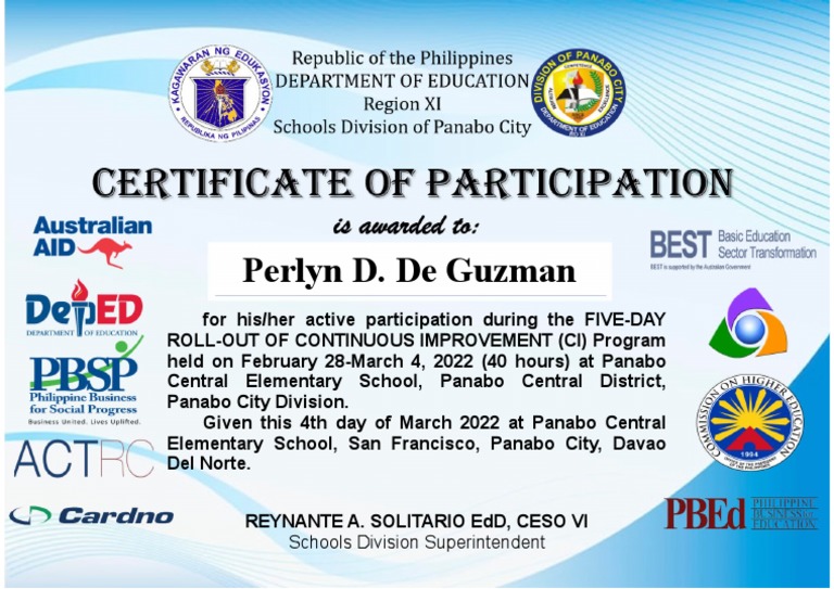 CERTIFICATE-OF-PARTICIPATION Aofes Joy Perlyn | PDF