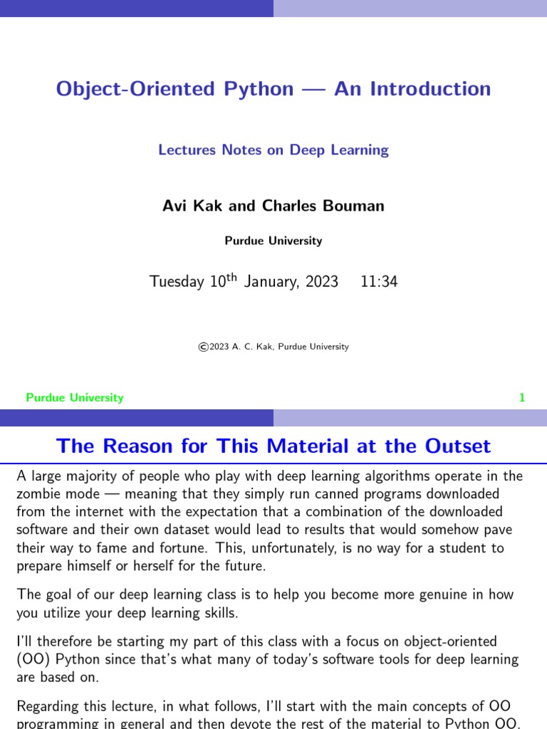 Object-Oriented Python - An Introduction: Avi Kak and Charles Bouman | PDF | Class (Computer ...