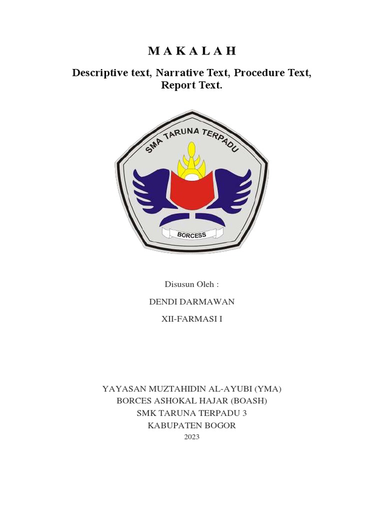 Makalah: Descriptive Text, Narrative Text, Procedure Text, Report Text ...