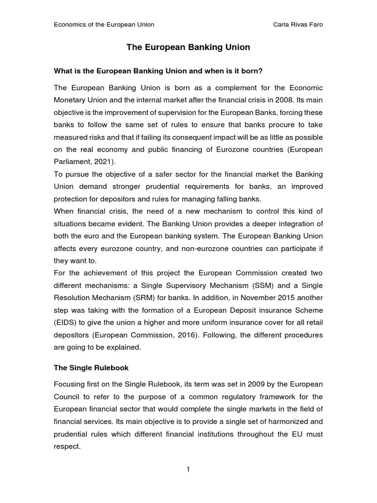 The European Banking Union | PDF | Private Sector | Financial Services